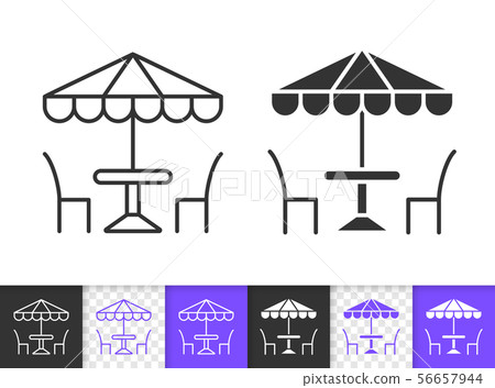Street Cafe umbrella table chair line vector icon - Stock Illustration ...