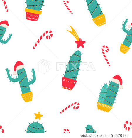 Christmas seamless pattern with holiday cacti - Stock Illustration ...