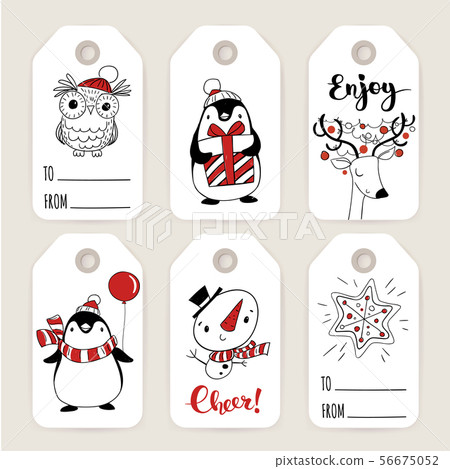 Tags and labels for Christmas with cartoon... - Stock Illustration ...