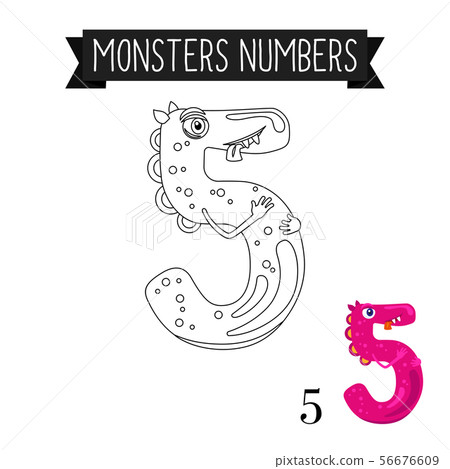 Coloring page monster number 5 - Stock Illustration [56676609] - PIXTA