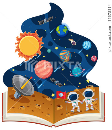 Astronomy book with astronauts and planets-插圖素材 [56678314] - PIXTA圖庫