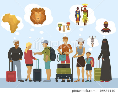 Africa tourists vector illustration. Different... - Stock Illustration ...