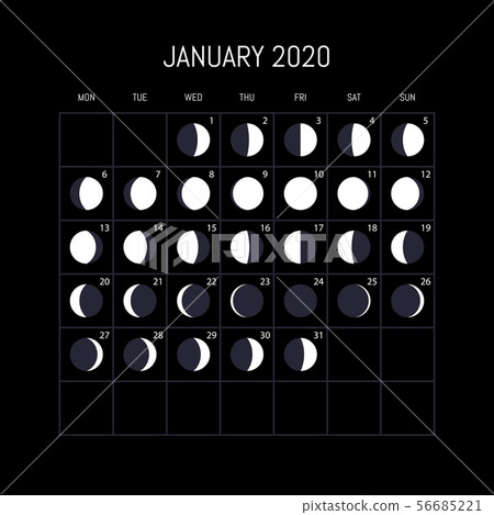 Moon phases calendar for 2020 year. January. Night - Stock Illustration ...