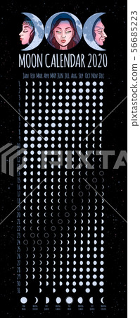 Moon calendar, 2020 year, lunar phases, cycles. - Stock Illustration ...