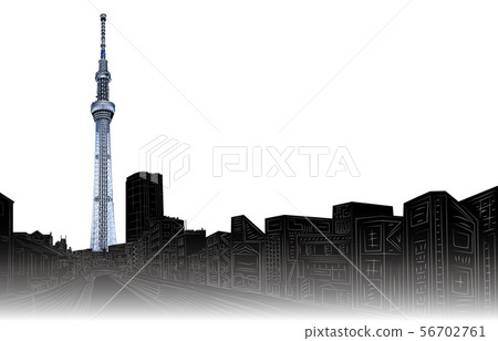 Japan's famous Tokyo Sky Tree white back left - Stock Illustration ...