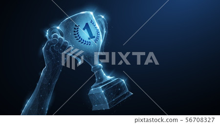 Hand with Trophy cup. Abstract vector 3d trophy... - Stock Illustration ...