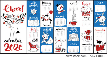 Vector cartoon 2020 calendar with Christmas... - Stock Illustration ...