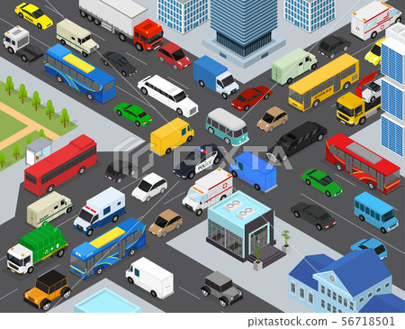 Traffic Jams on a City Landscape Background... - Stock Illustration ...