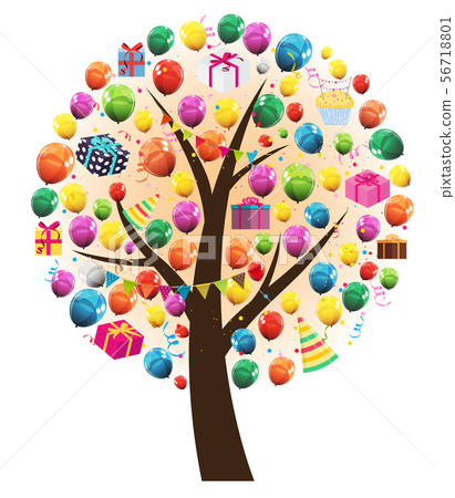 Abstract Vector Happy Birthday Tree with Balloons - Stock Illustration ...