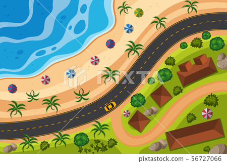 Aerial view of road along the beach - Stock Illustration [56727066] - PIXTA