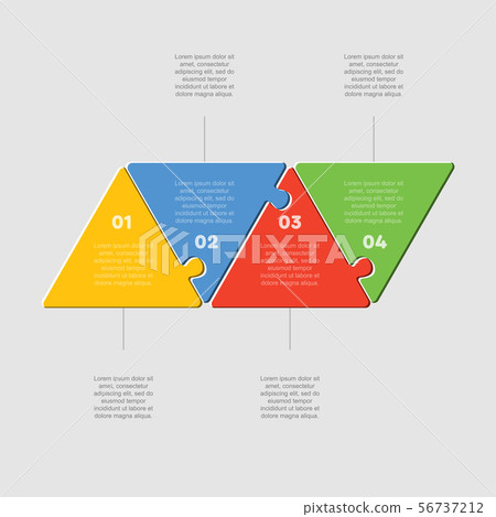 Four pieces puzzle triangle line info graphic. - Stock Illustration ...