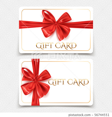 Gift cards template with decorative red ribbon - Stock Illustration ...
