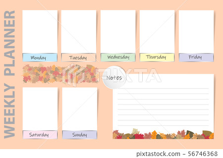 Seasonal weekly planner with autumn leaves design - Stock Illustration ...
