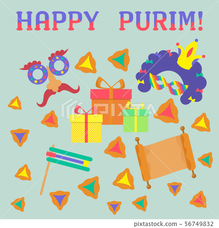 Happy Purim Jewish Holiday greeting card with - Stock Illustration ...
