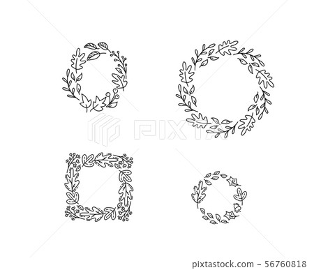 Set of vector monoline round autumn wreath.... - Stock Illustration ...