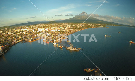 Aerial panorama of the city of Legaspi in the... - Stock Photo ...