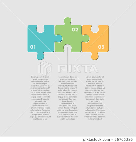 Three pieces jigsaw puzzle square line infographic - Stock Illustration ...