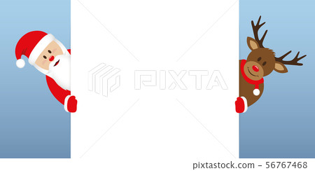 cute reindeer and santa looks around the corner... - Stock Illustration ...