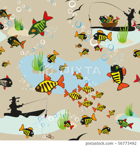 Seamless Texture Pattern Fishing. Beautiful... - Stock Illustration ...