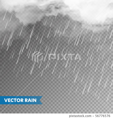 Realistic rain with clouds on transparent... - Stock Illustration ...