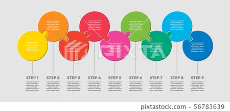 Nine pieces puzzle circles line info graphic. - Stock Illustration ...