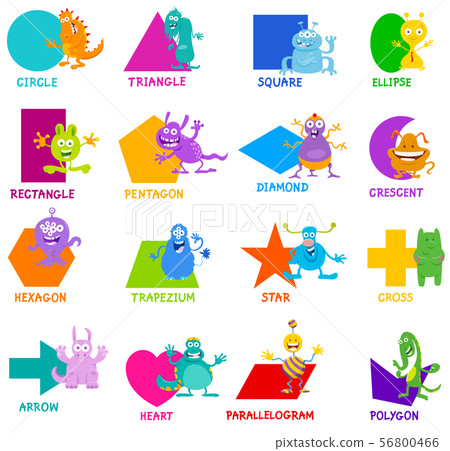 geometric shapes with monster characters set - Stock Illustration ...