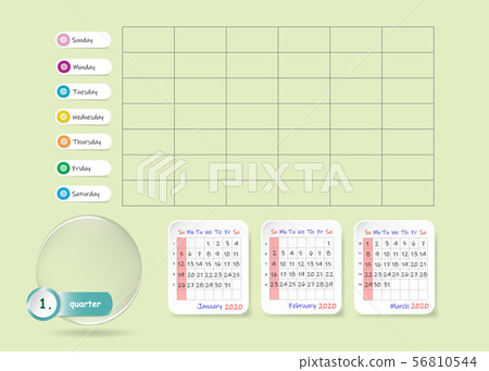 Calendar for first quarter of 2020 year in green - Stock Illustration ...