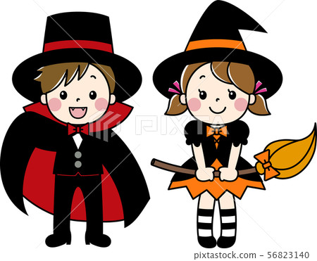 Boy and girl dressed up for Halloween - Stock Illustration [56823140 ...