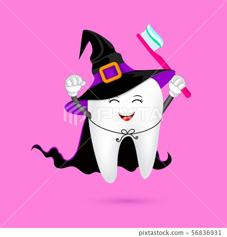Cute cartoon tooth character design of Witch. - Stock Illustration ...