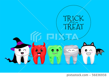Cartoon spooky tooth in Halloween costumes. - Stock Illustration ...