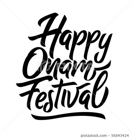 Happy Onam festival black handwriting lettering... - Stock Illustration ...