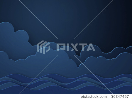 Papercraft-sky-clouds-night-sea-night-sky - Stock Illustration ...