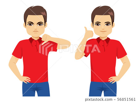 Man doing good and bad hand sign thumbs up down - Stock Illustration ...
