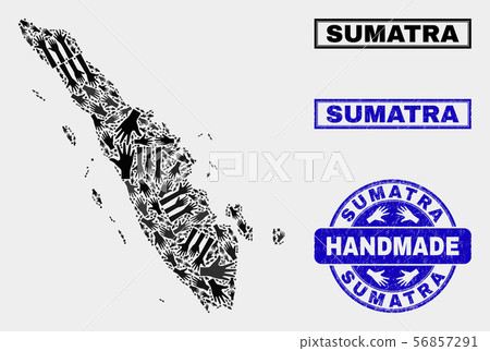 Handmade Collage of Sumatra Map and Textured Stamp - Stock Illustration ...