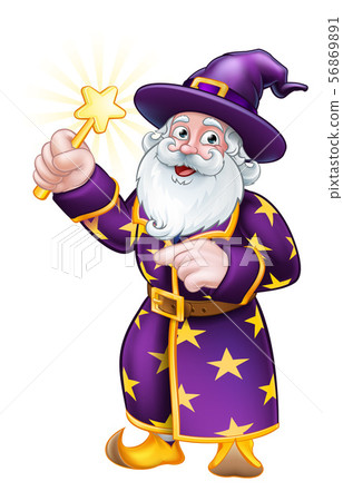 Wizard with Wand Pointing Cartoon Character - Stock Illustration ...