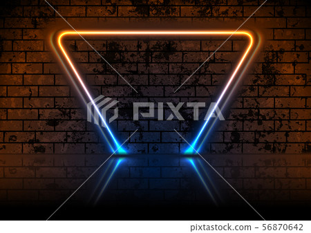 Blue orange neon triangle frame on dark grunge - Stock Illustration ...