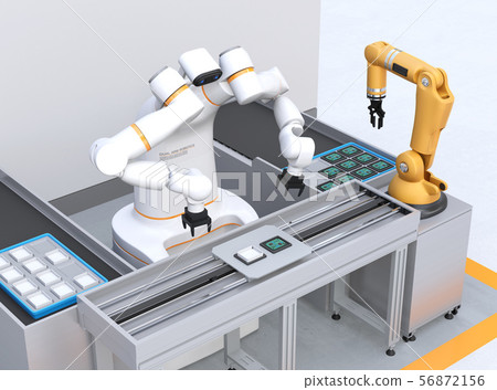 An image of a double-arm robot that assembles a... - Stock Illustration ...