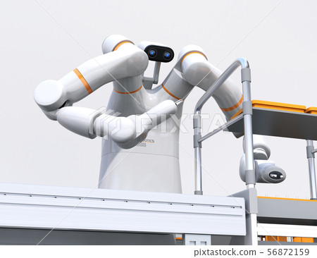 An image of a double-arm robot assembling a... - Stock Illustration ...