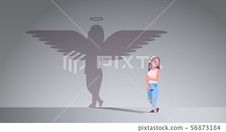 cute girl with shadow of angel imagination... - Stock Illustration ...