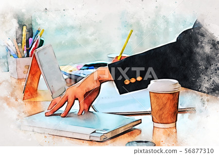 Business woman manager and office watercolor paint - Stock Illustration ...