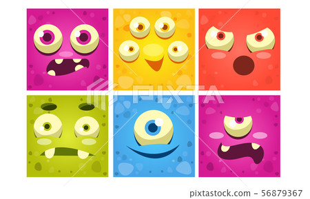 Funny Monster Faces Set, Colorful Square Mutant...-插圖素材 [56879367 ...