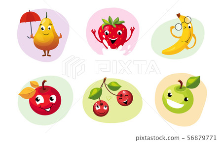 Cute Happy Fruits Characters Set, Funny Mascots... - Stock Illustration ...