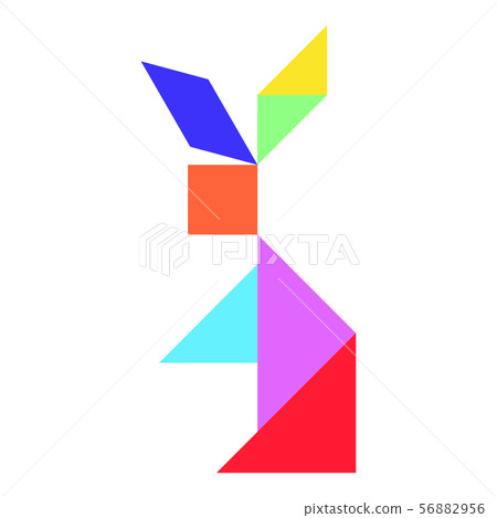 Tangram puzzle in rabbit shape on white background-插圖素材 [56882956 ...
