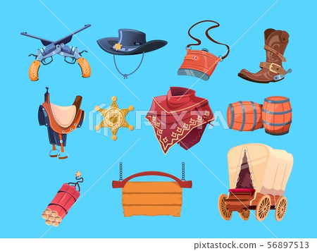 Western cartoon elements. Wild west cowboy...-插圖素材 [56897513] - PIXTA圖庫