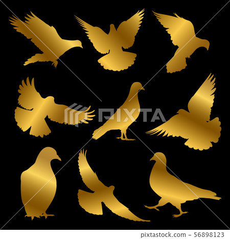 Golden dove silhouettes isolated on black... - Stock Illustration ...