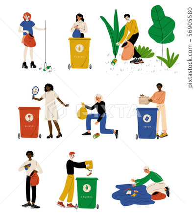 Young Men and Women Picking Up Litter Set,... - Stock Illustration ...