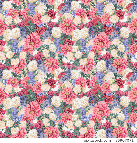 Watercolor floral seamless pattern. Hand... - Stock Illustration ...