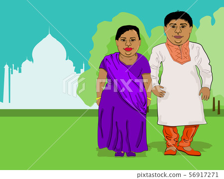 Fat Indian people stand near the Taj Mahal - Stock Illustration ...