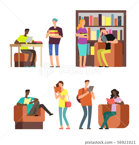 International students reading books and...-插圖素材 [56921021] - PIXTA圖庫