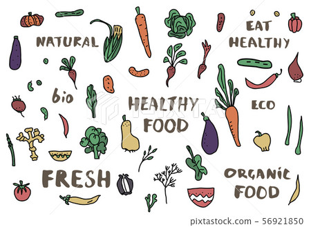 Healthy food concept with lettering. Vector design - Stock Illustration ...